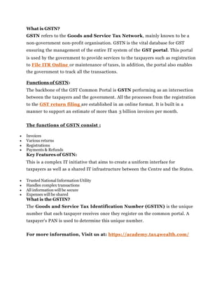 GSTN: It’s Meaning, Features and Functions | Academy Tax4wealth | PPTX
