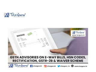 GSTN Advisories on E-Way Bills, HSN Codes, Rectification, GSTR-2B ...