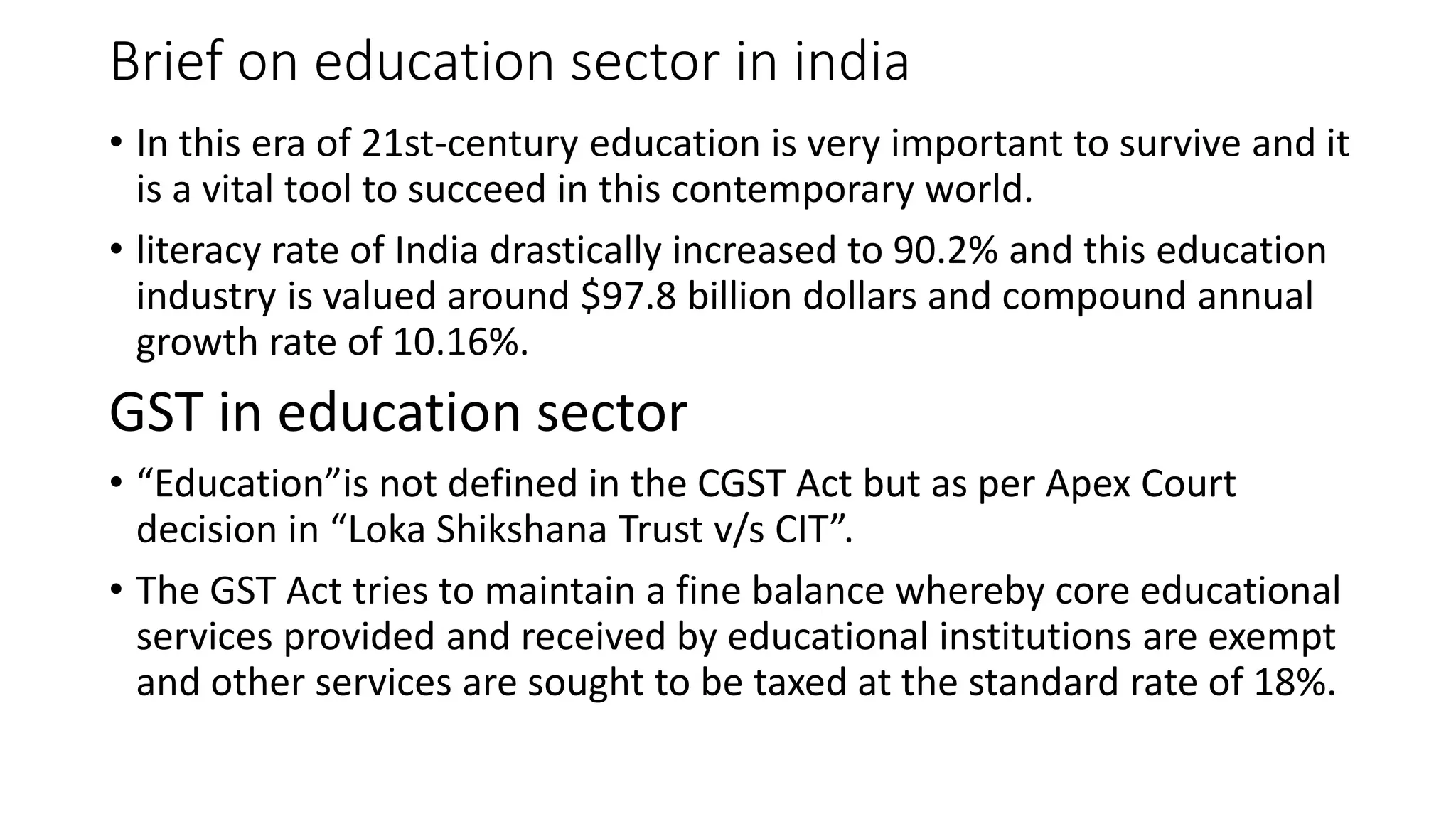 Gst on education sector in India ppt | PPTX