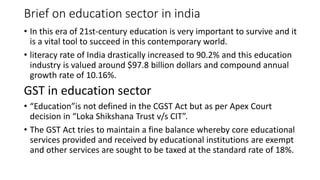 Gst on education sector in India ppt | PPTX