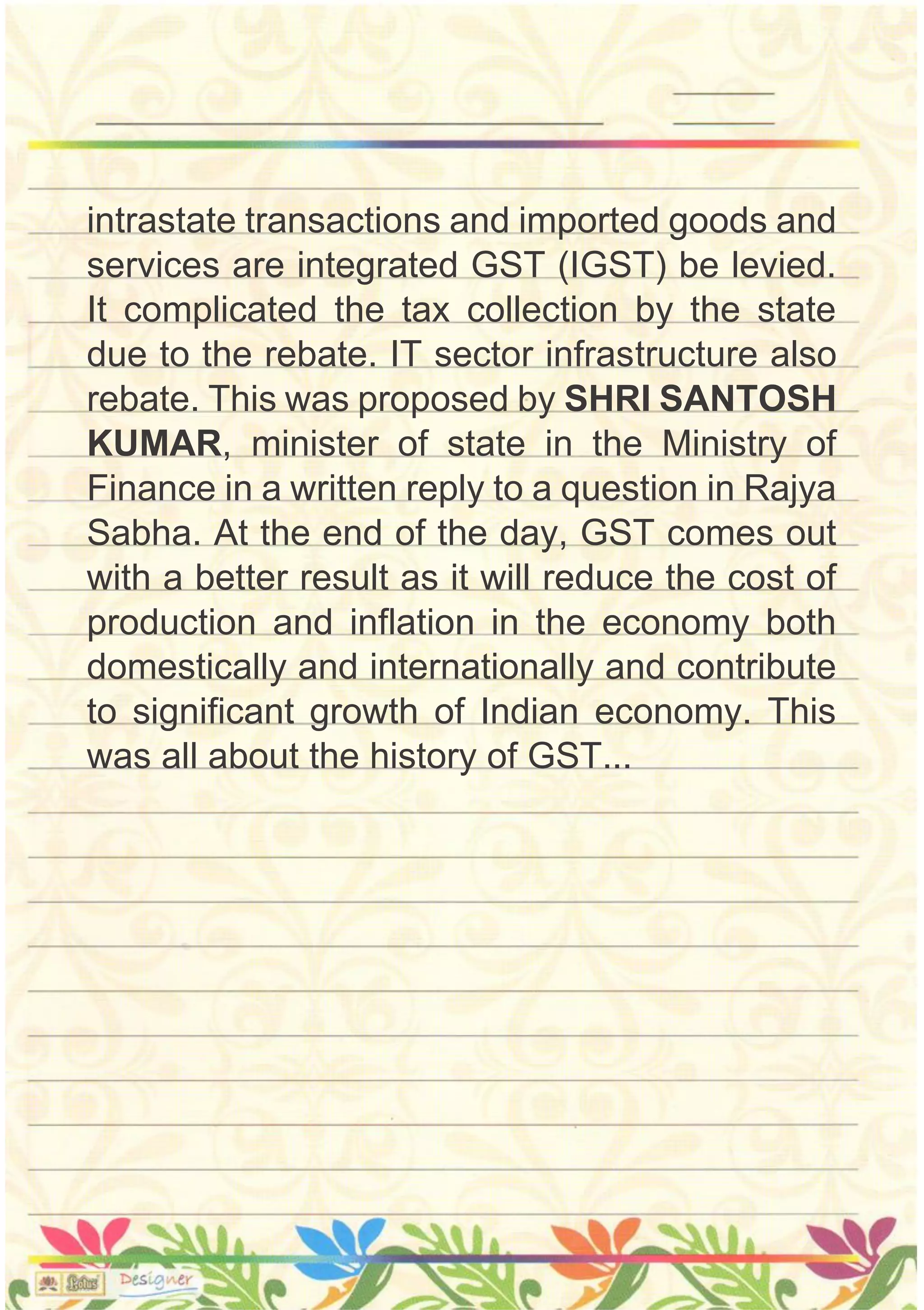Economics Class 12 CBSE project on GST (Goods and Services Tax) | PDF