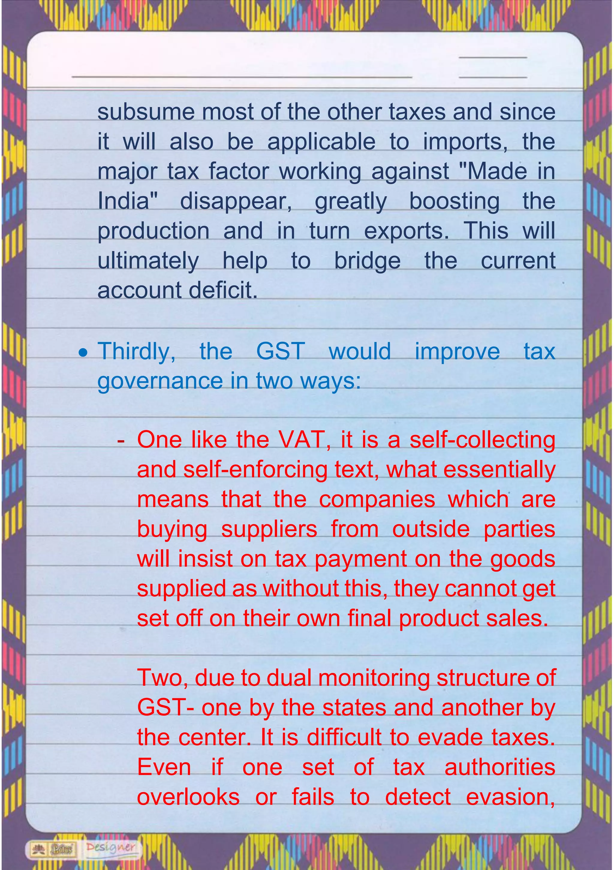 Economics Class 12 CBSE project on GST (Goods and Services Tax) | PDF