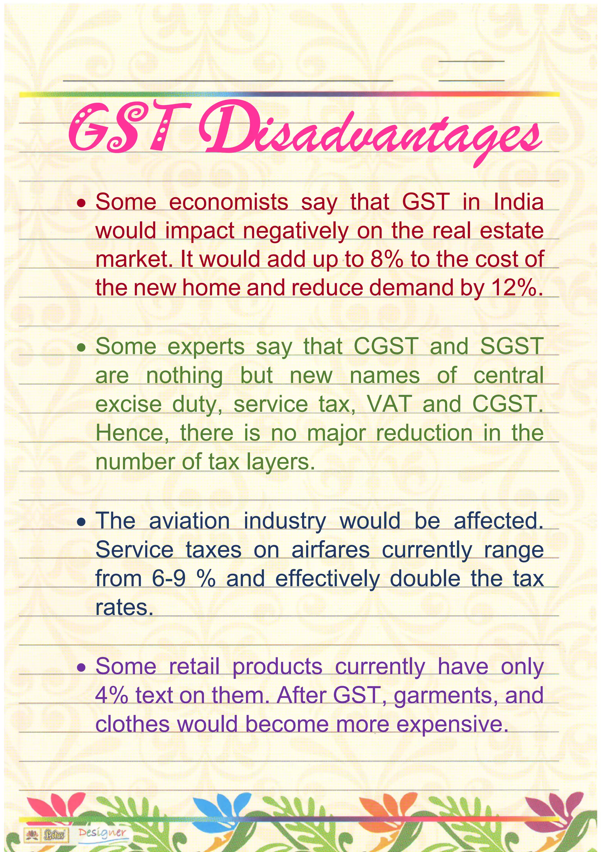 Economics Class 12 CBSE project on GST (Goods and Services Tax) | PDF