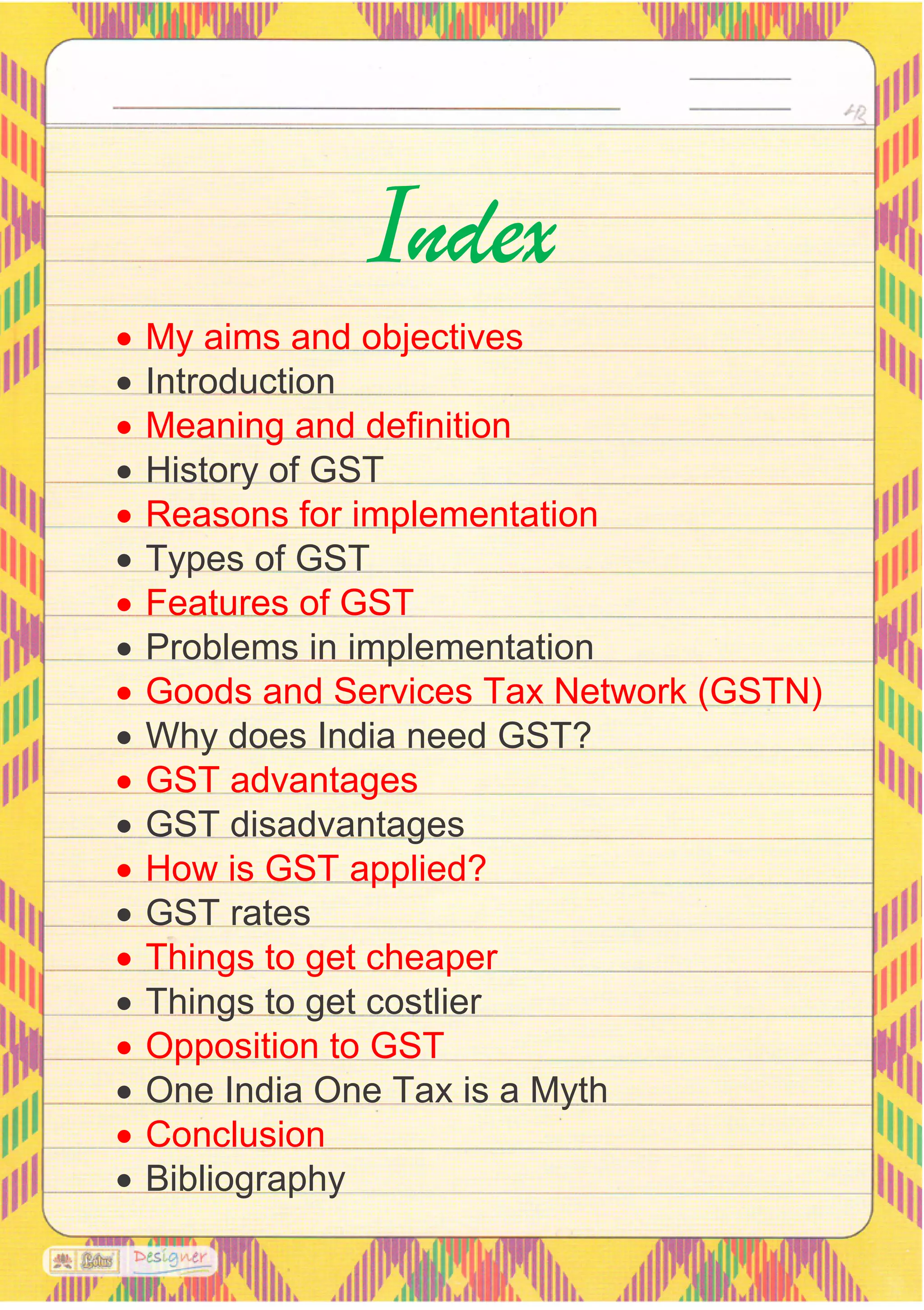 Economics Class 12 CBSE project on GST (Goods and Services Tax) | PDF