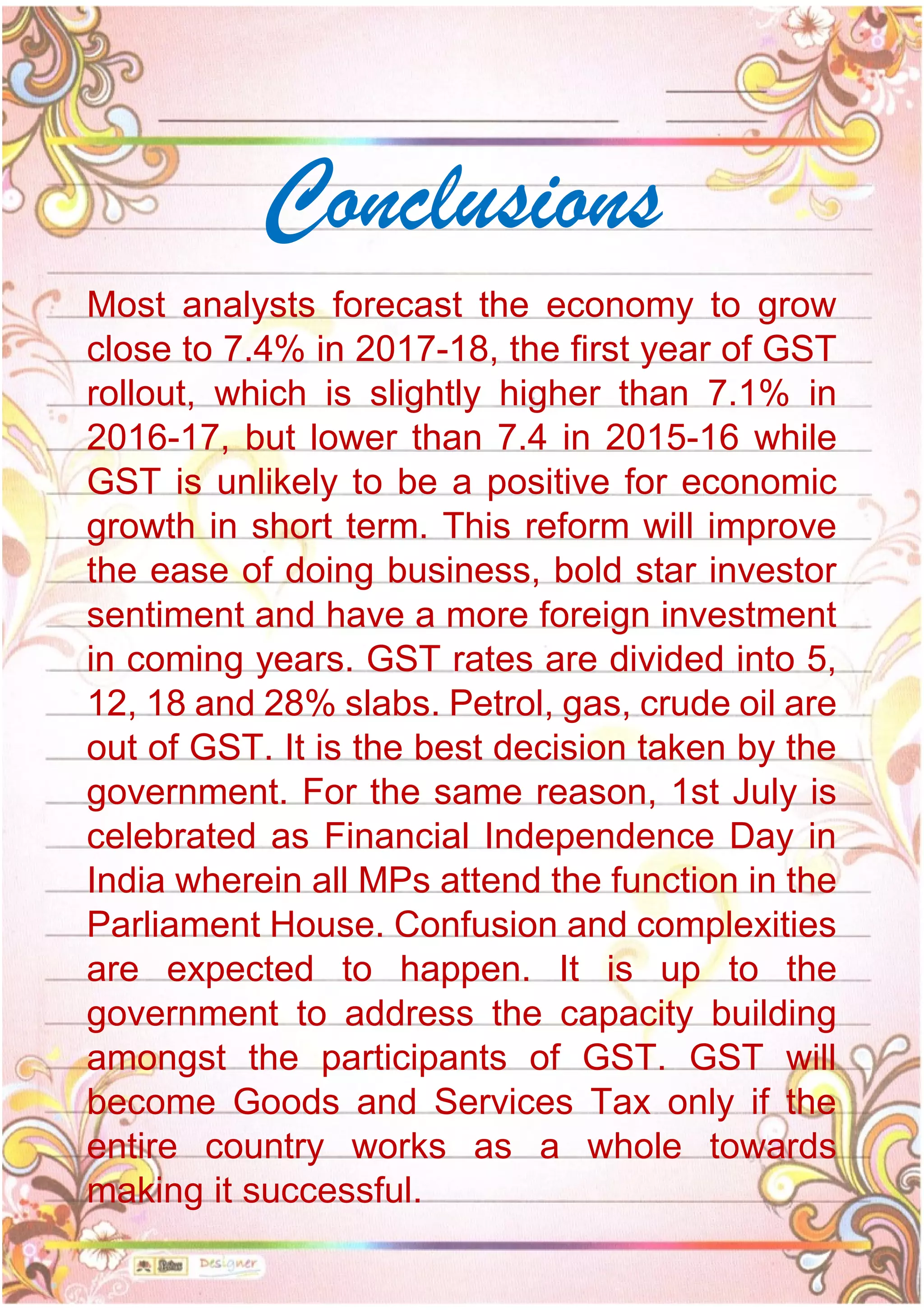 Economics Class 12 CBSE project on GST (Goods and Services Tax) | PDF