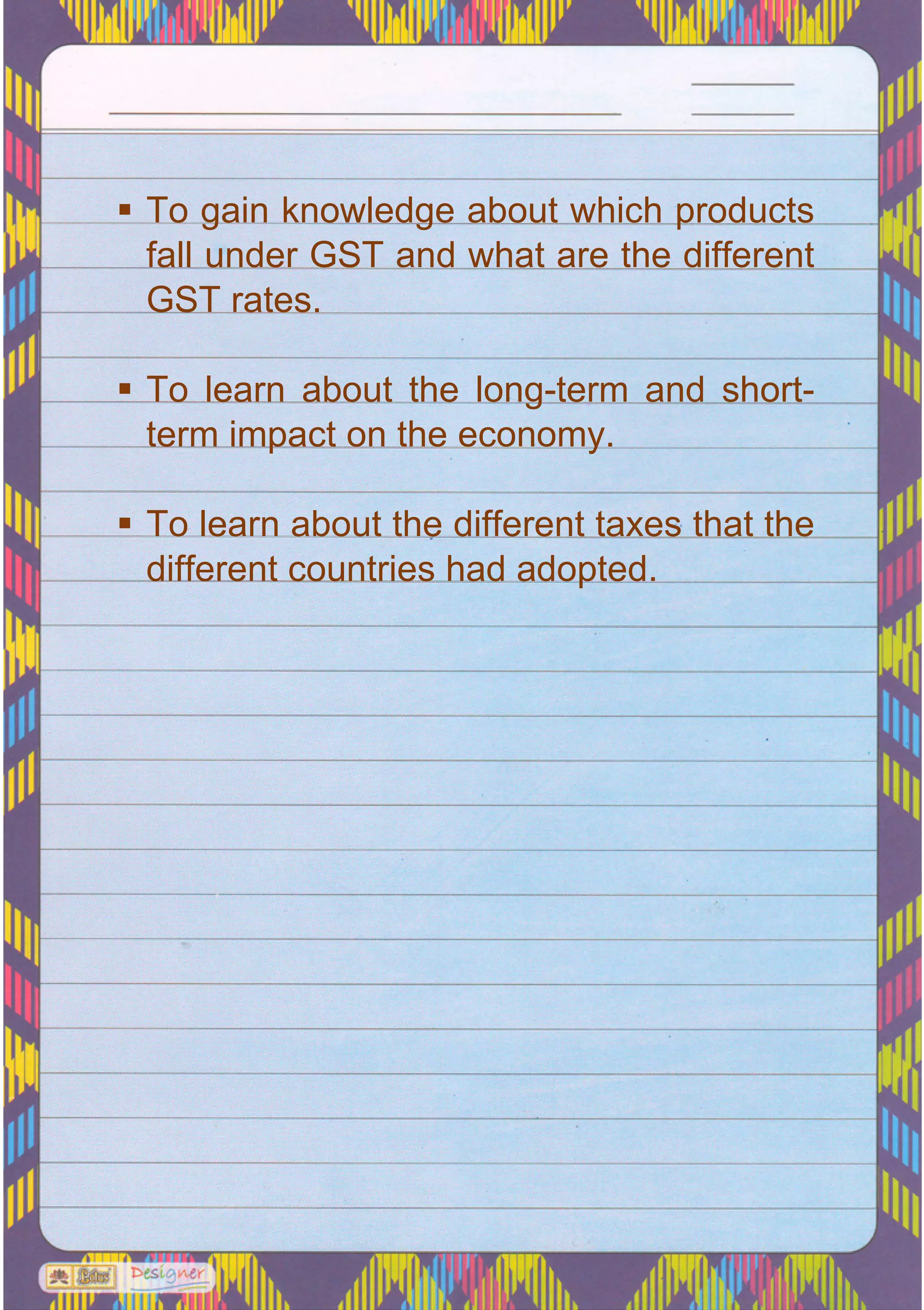 Economics Class 12 CBSE project on GST (Goods and Services Tax) | PDF