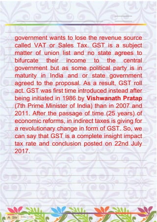 Economics Class 12 CBSE project on GST (Goods and Services Tax) | PDF