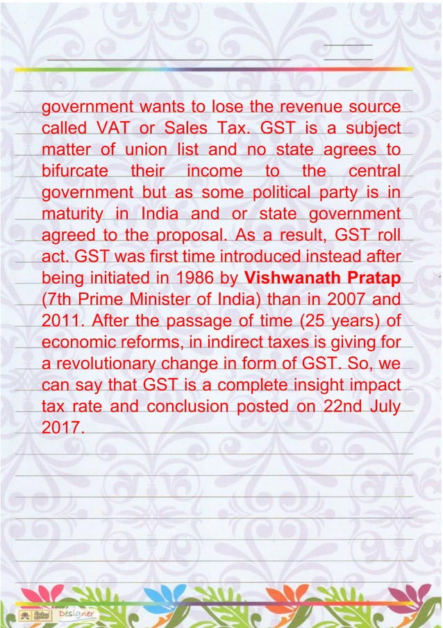 Economics Class 12 CBSE project on GST (Goods and Services Tax) | PDF ...