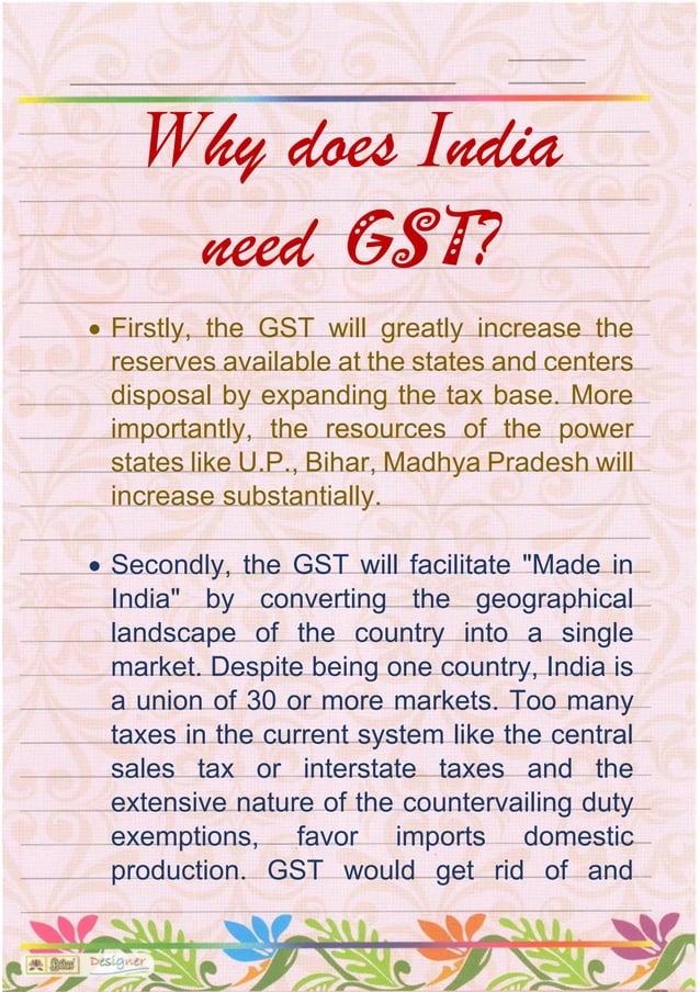 Economics Class 12 CBSE project on GST (Goods and Services Tax) | PDF ...