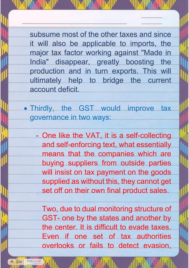 Economics Class 12 CBSE project on GST (Goods and Services Tax) | PDF ...