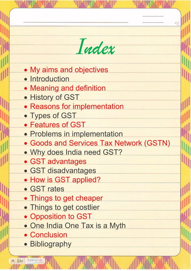Economics Class 12 CBSE project on GST (Goods and Services Tax) | PDF ...