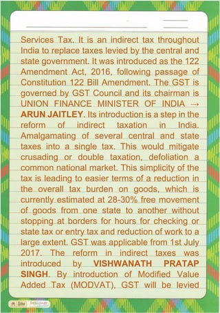 Economics Class 12 CBSE project on GST (Goods and Services Tax) | PDF