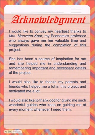 Acknowledgement For School Project Of Economics