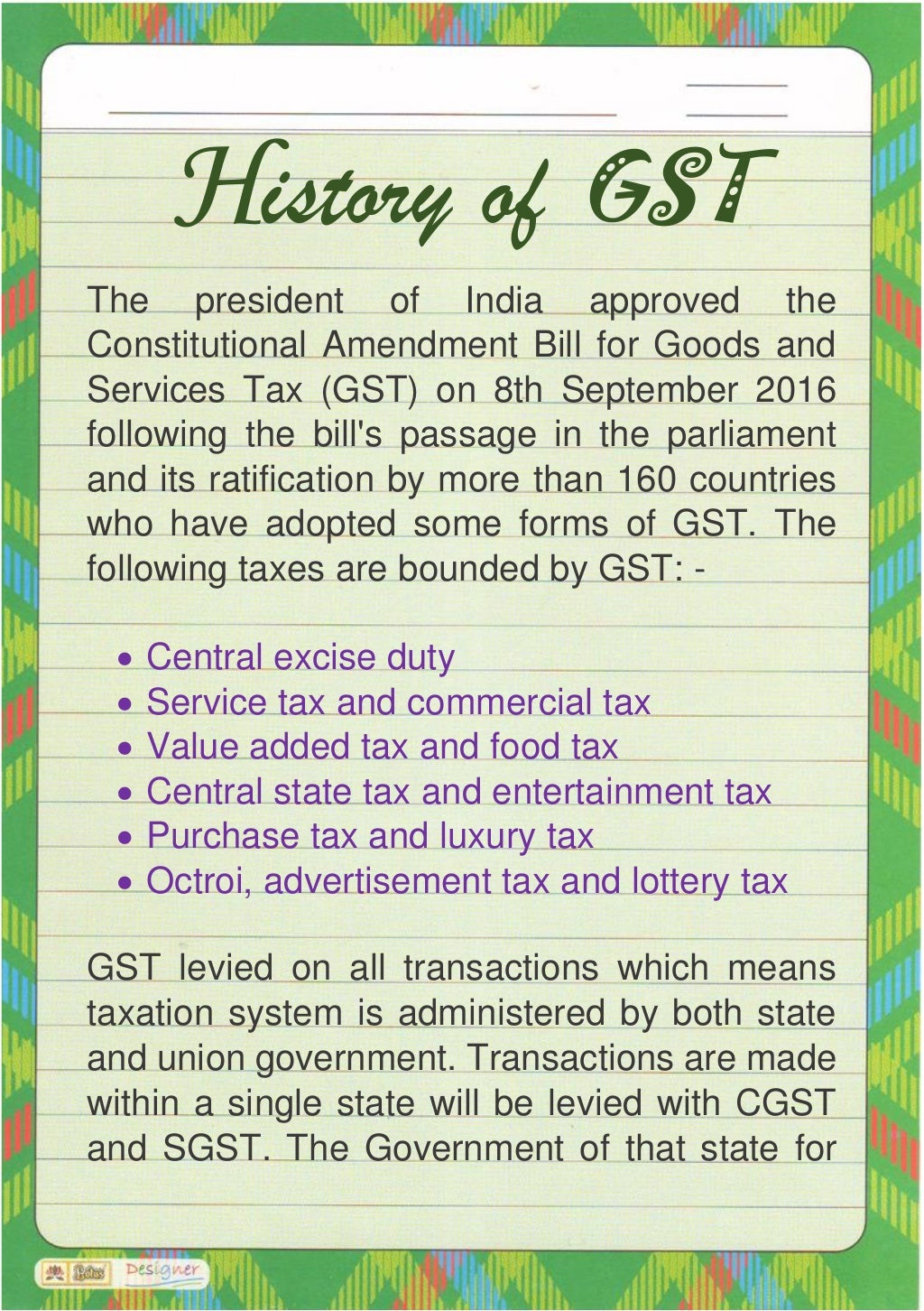 Economics Class 12 CBSE project on GST (Goods and Services Tax)