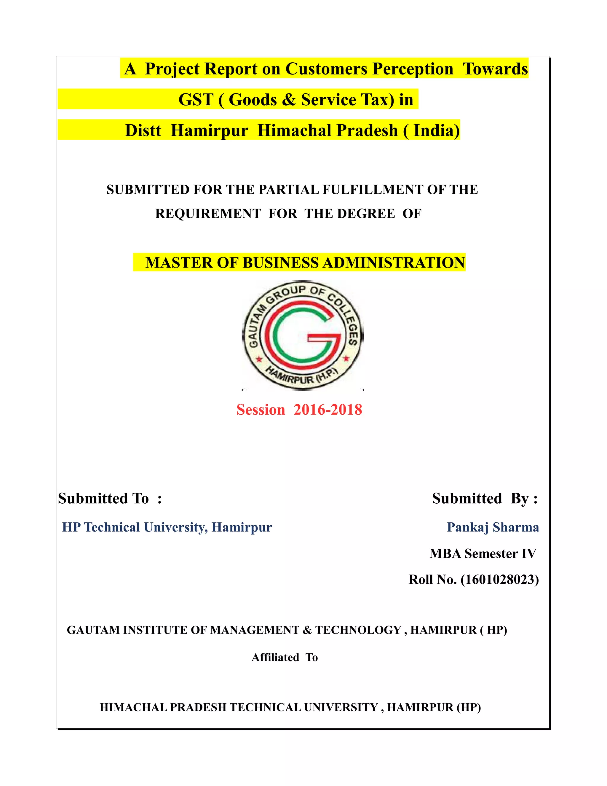 Project Report on GST 2018 | PDF