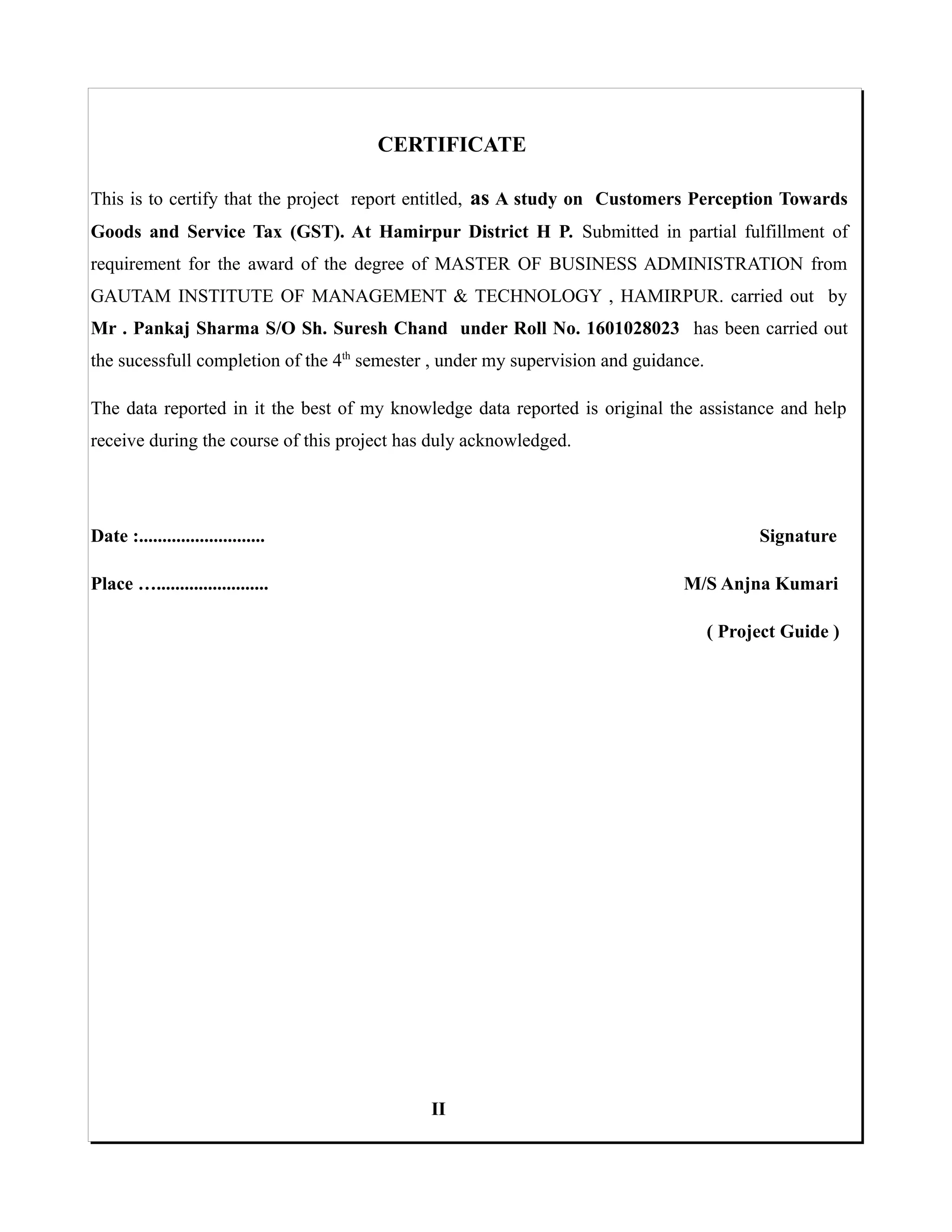 Project Report on GST 2018 | PDF