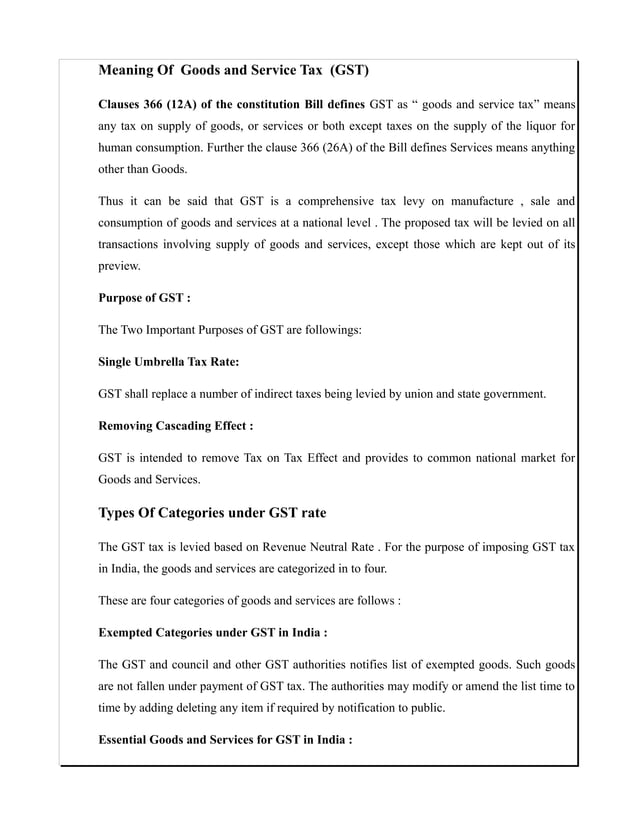 Project Report on GST 2018 | PDF