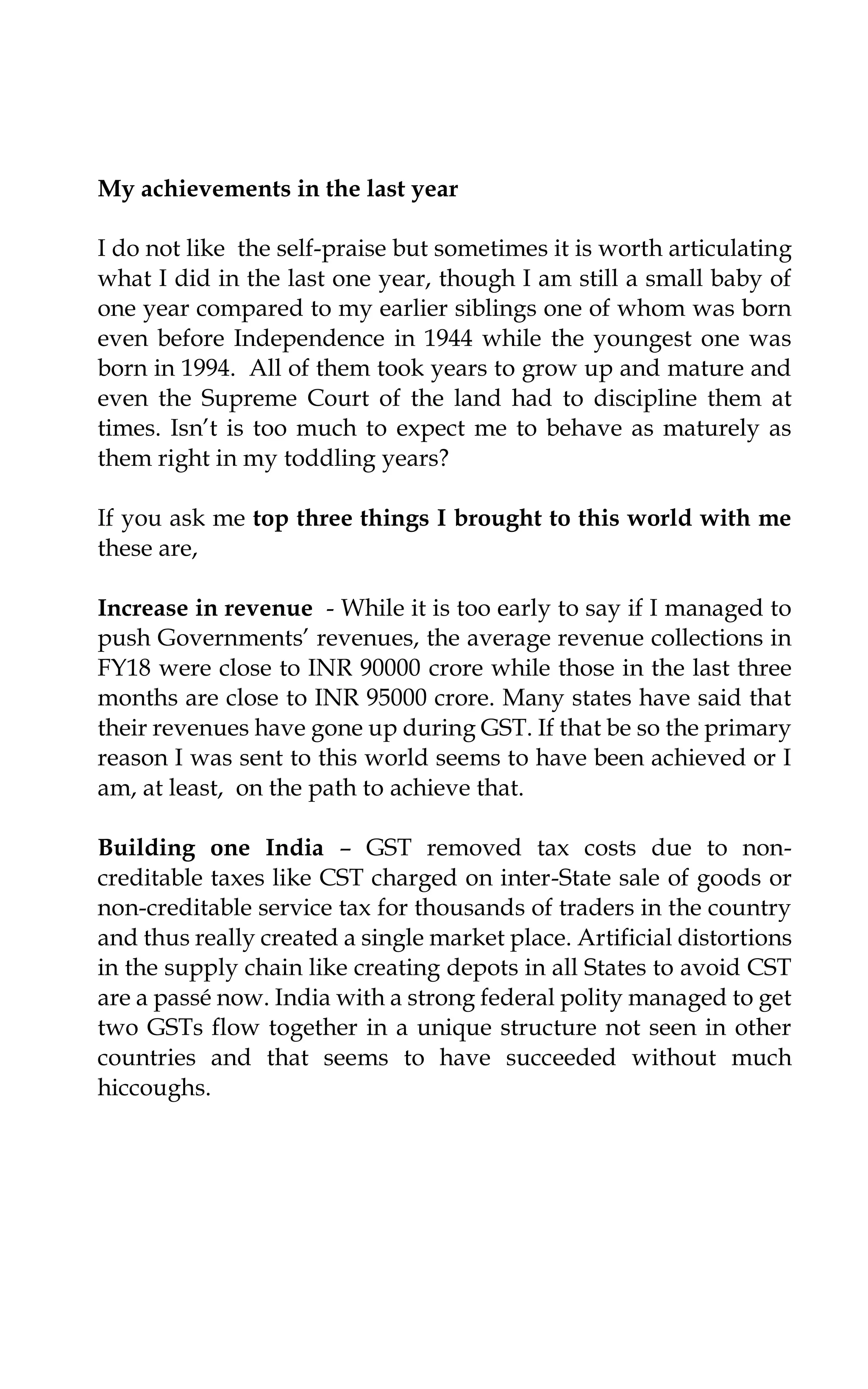 GST Pulse (Article 100) - Birthday speech of a one year old baby | PDF