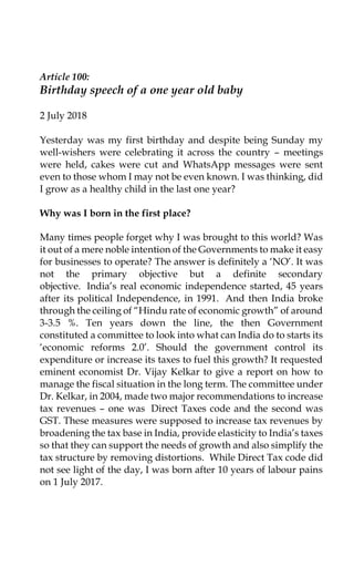 GST Pulse (Article 100) - Birthday speech of a one year old baby | PDF