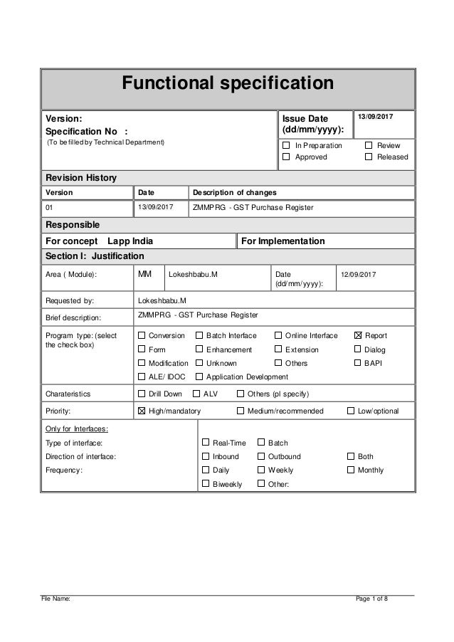 Functional specification doc Gst purcahse register