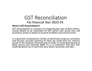 Gst Reconcilliation Under GST - GSTR-1,, | PPT