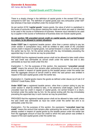 GST series 06 Dec 16 "Capital goods & ITC" | PDF