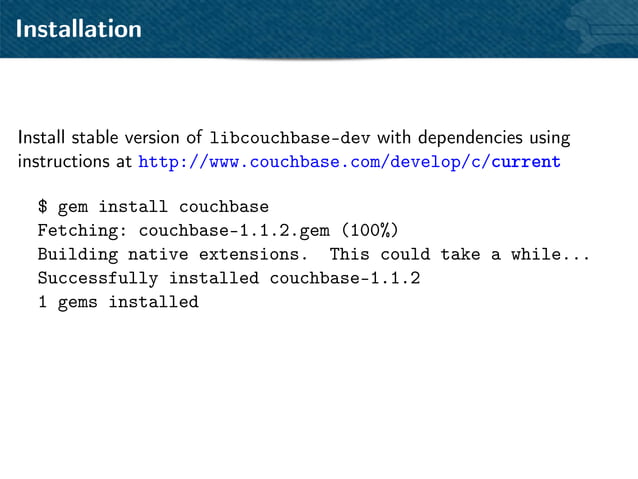 Getting Started with Couchbase Ruby | PPT