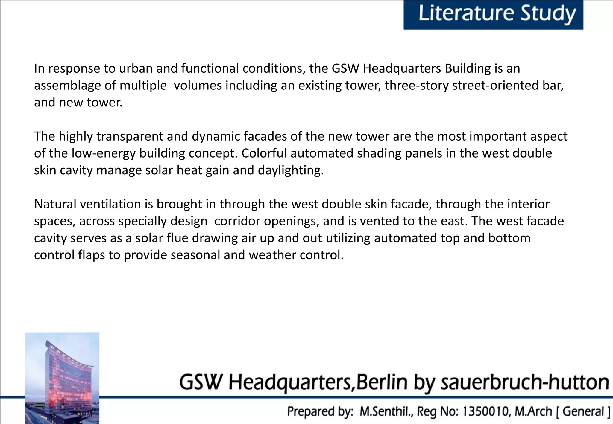 GSW Head quarters, berlin case study | PPTX