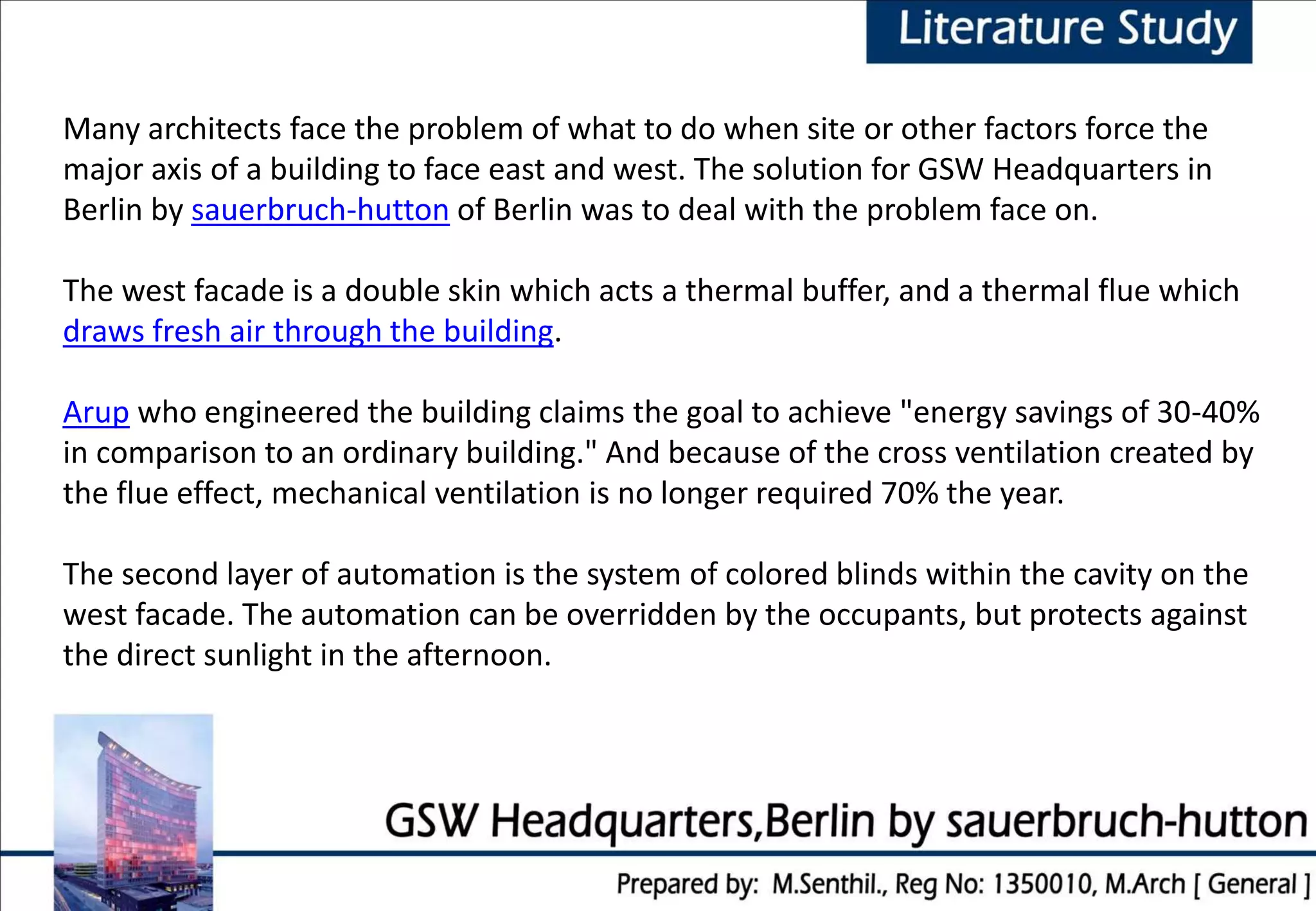 GSW Head quarters, berlin case study | PPTX