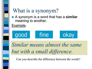 gsynonyms.ppt word vocabualry similar meaning word | PPT