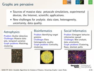 SIAM PP 2012: Scalable Algorithms for Analysis of Massive, Streaming Graphs | PPT