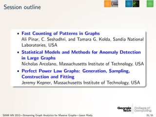 SIAM Annual Meeting 2012: Streaming Graph Analytics for Massive Graphs ...
