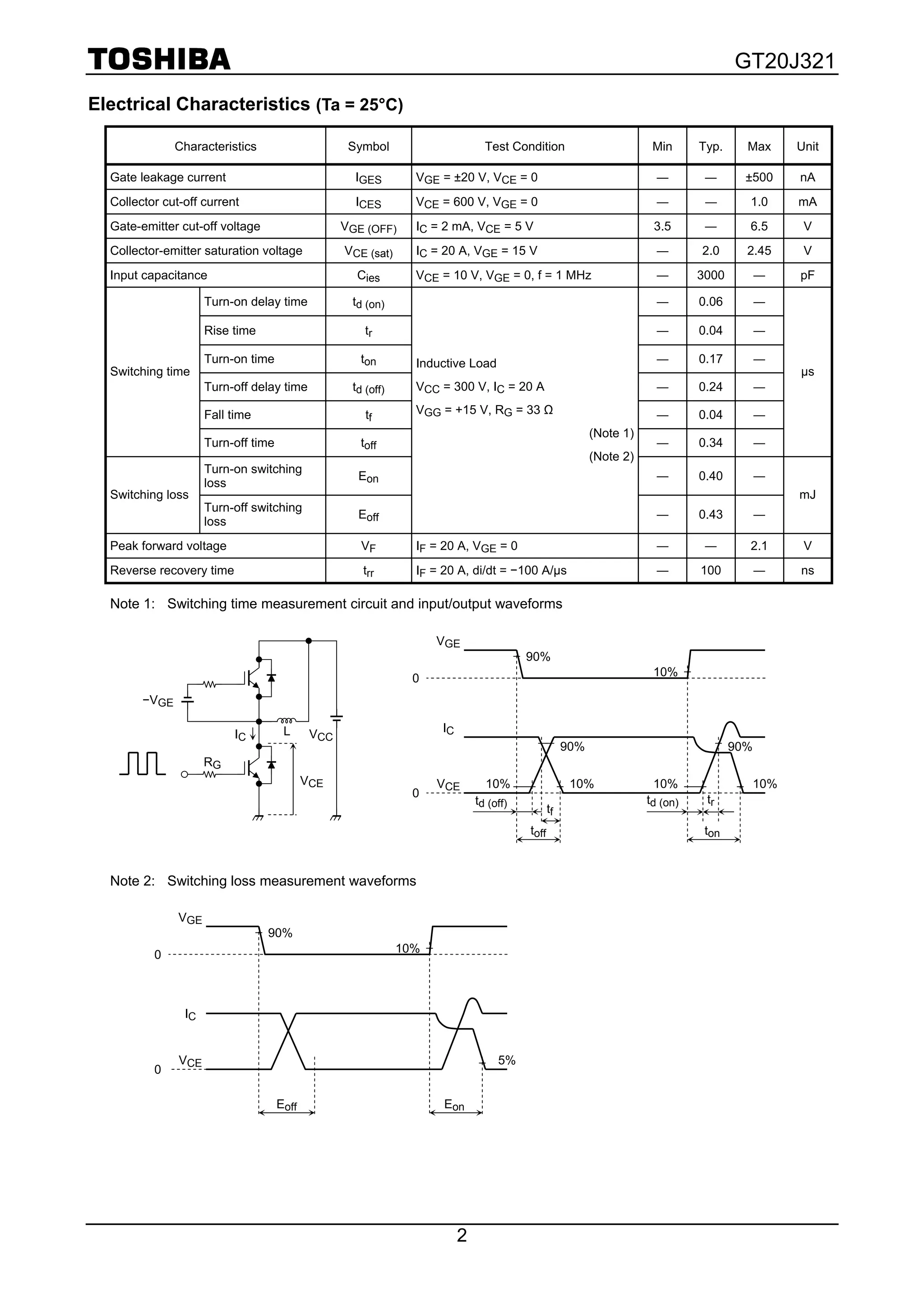 Original IGBT N-CHANNEL GT20J321 20J321 20A 600V TO-220 Toshiba | PDF