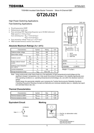 Original IGBT N-CHANNEL GT20J321 20J321 20A 600V TO-220 Toshiba | PDF