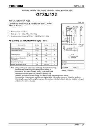 Original N-CHANNEL IGBT GT30J122 30J122A 30J122 600V 30A TO-3P New Toshiba | PDF
