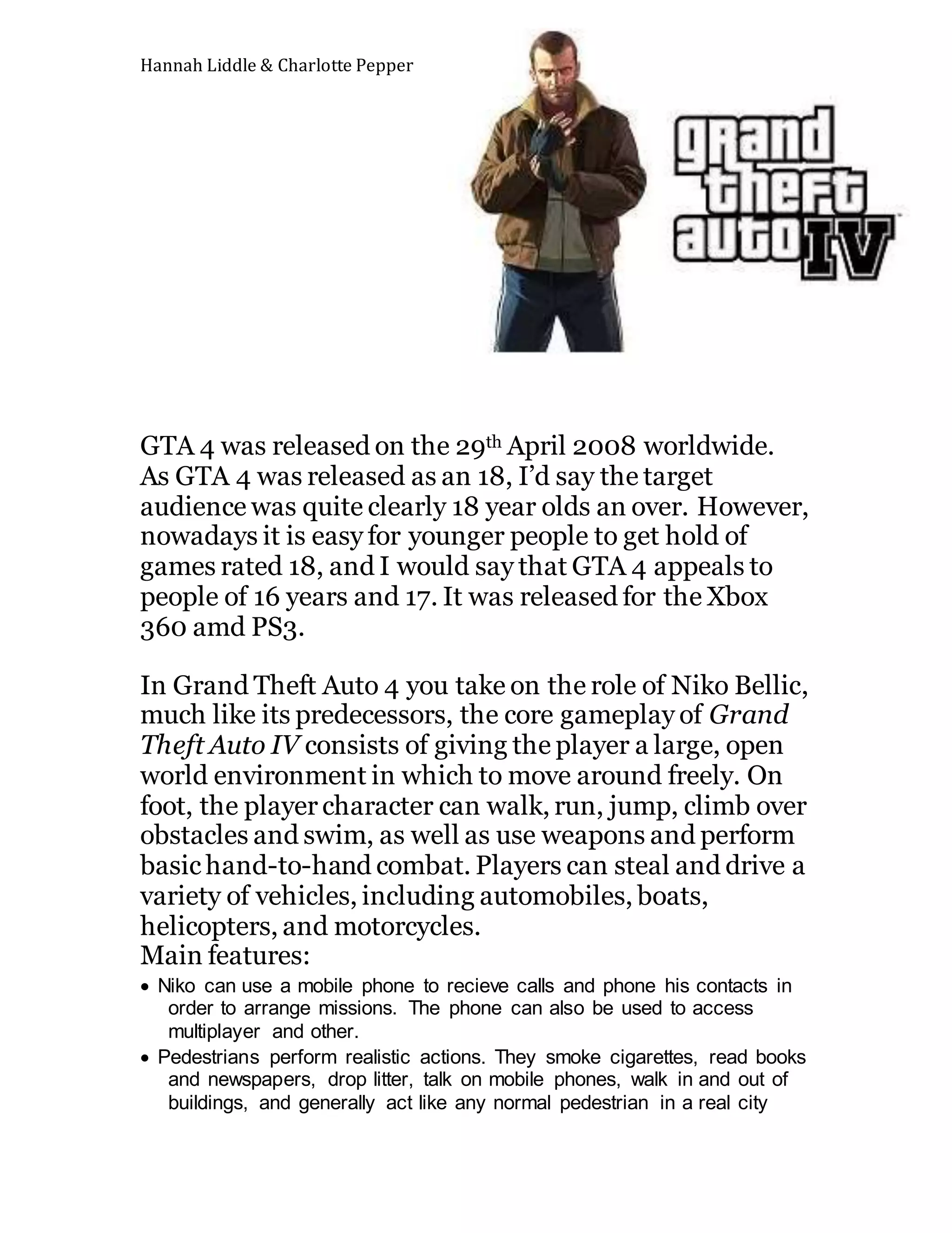 Gta 4 fact sheet | DOCX