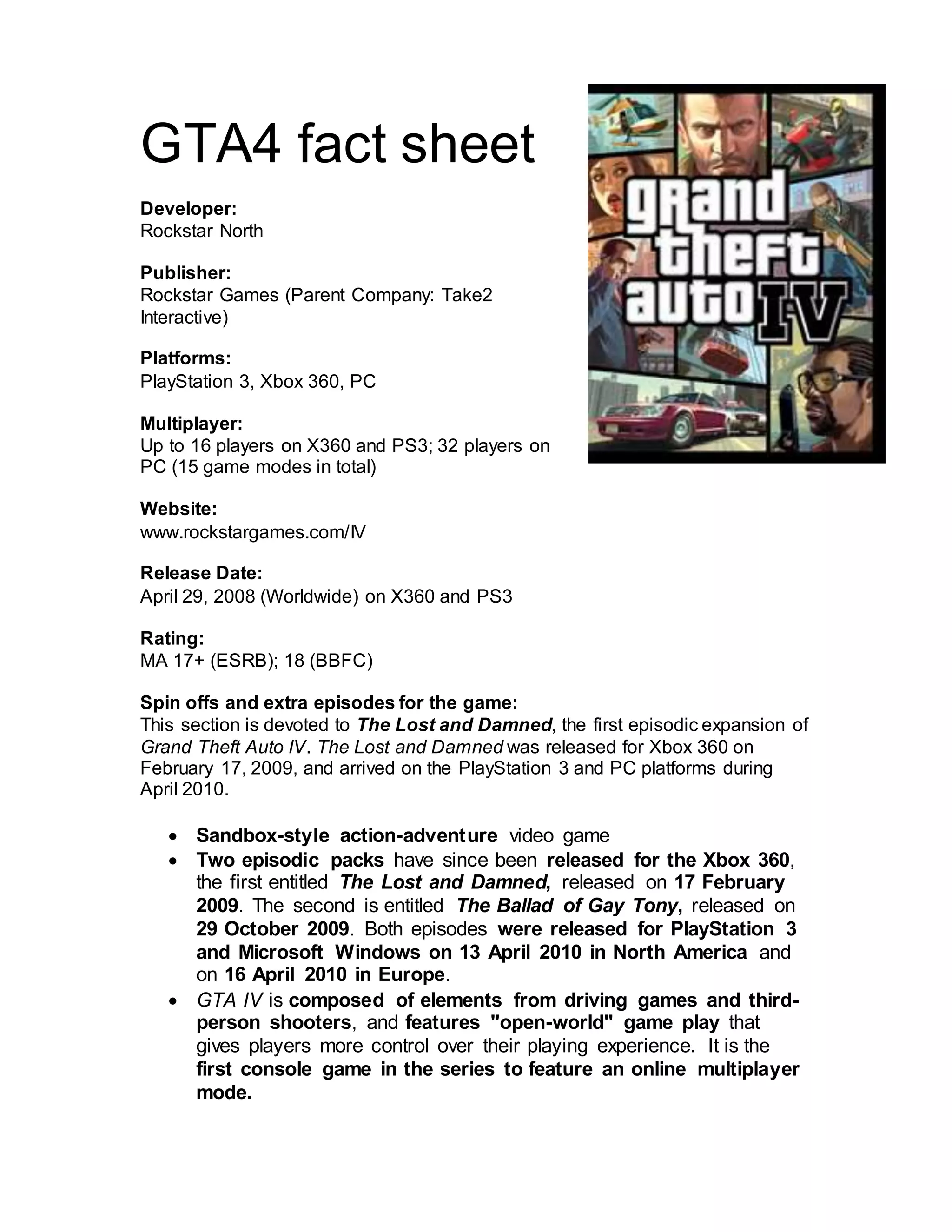 Gta4 fact sheet | DOCX
