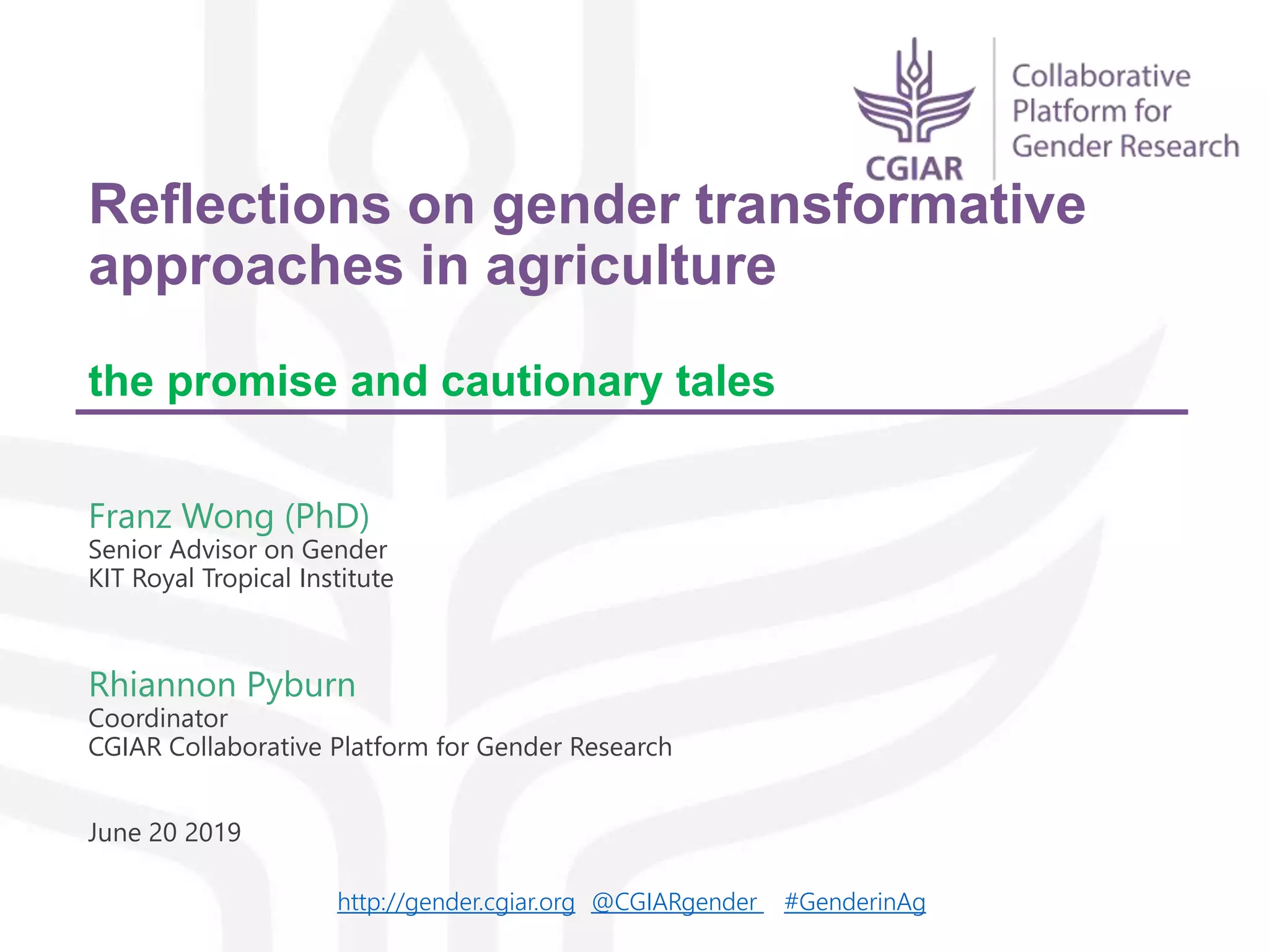 Reflections on gender transformative approaches in agriculture – The ...