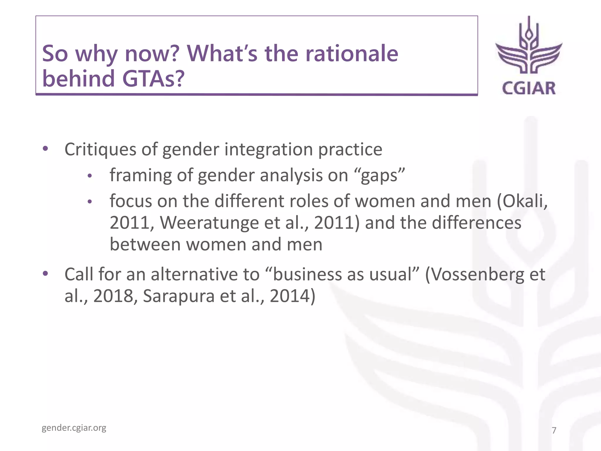 Reflections on gender transformative approaches in agriculture – The ...