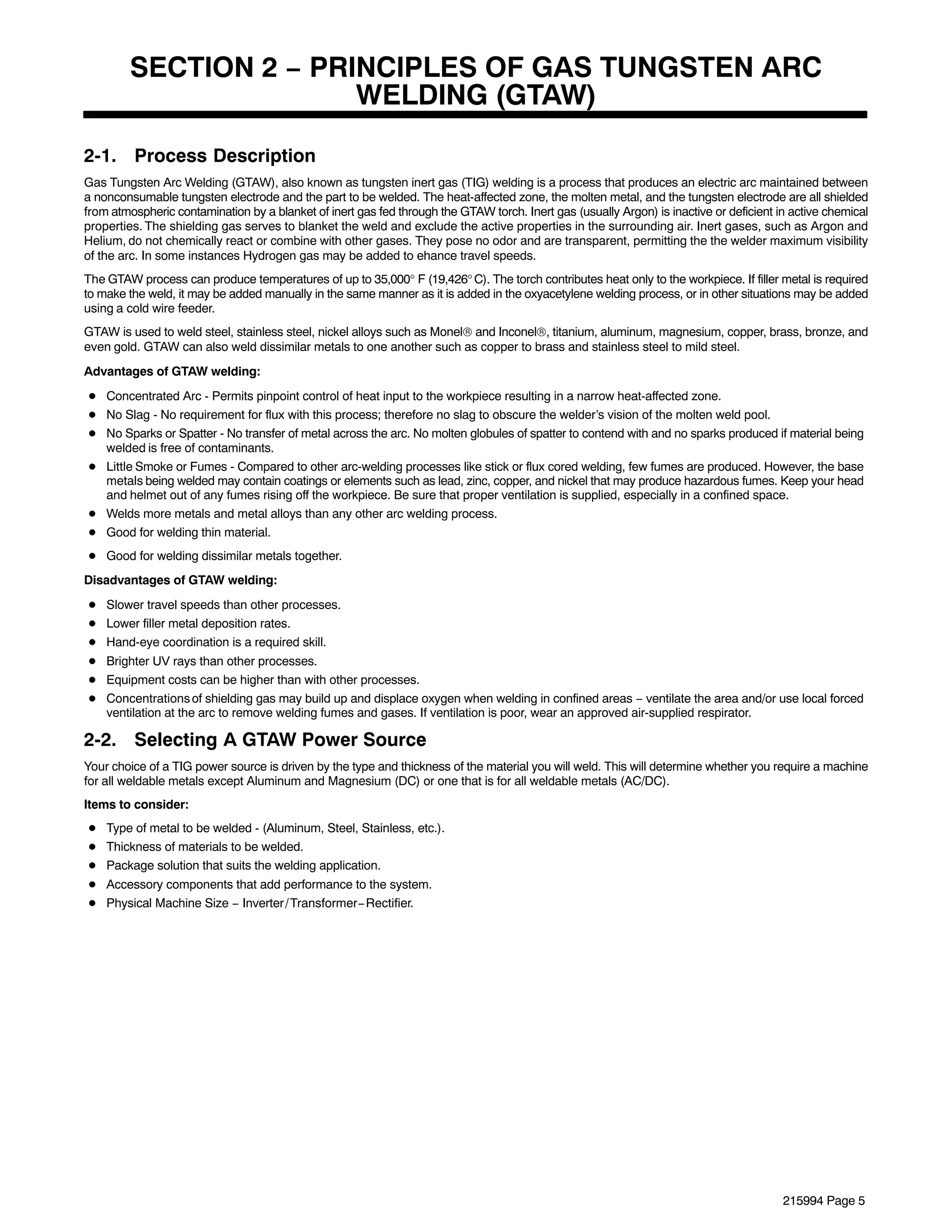Guidelines for Gas Tungsten Arc Welding (GTAW) | PDF