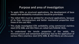 Gta weldability of rolled high entropy alloys using various filler ...