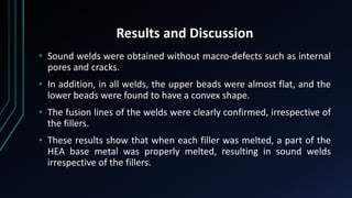 Gta weldability of rolled high entropy alloys using various filler metals | PPT