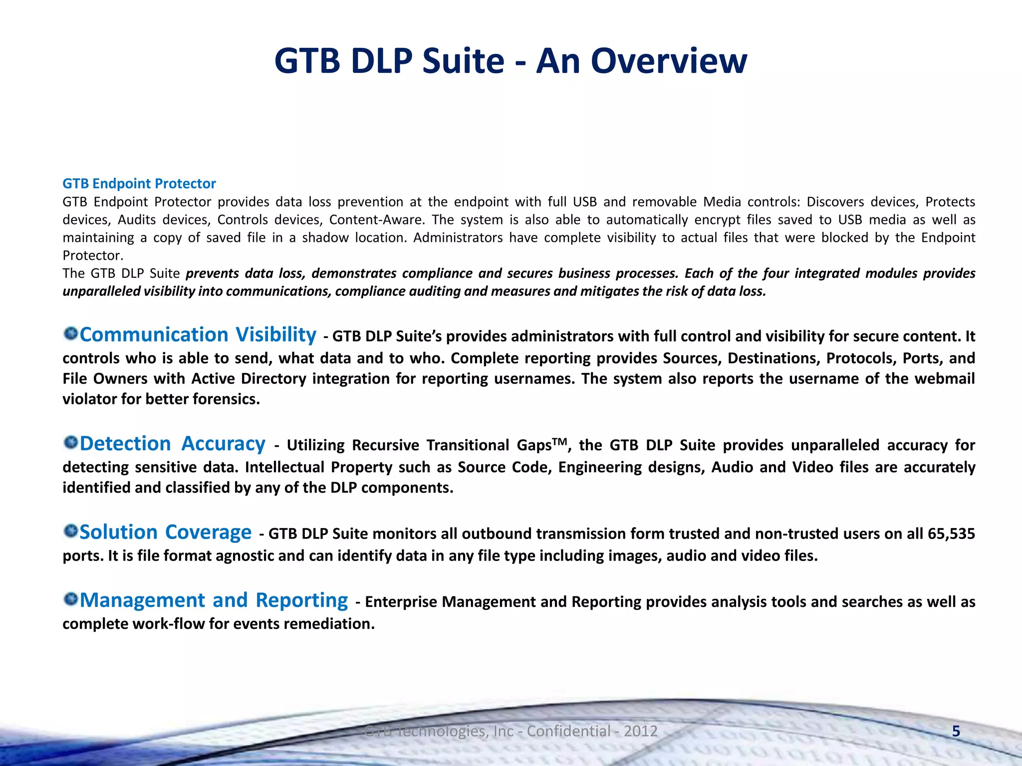Gtb Dlp & Irm Solution Product And Deployment Overview | PPTX
