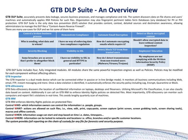 Gtb Dlp & Irm Solution Product And Deployment Overview | PPTX | Internet | Computing