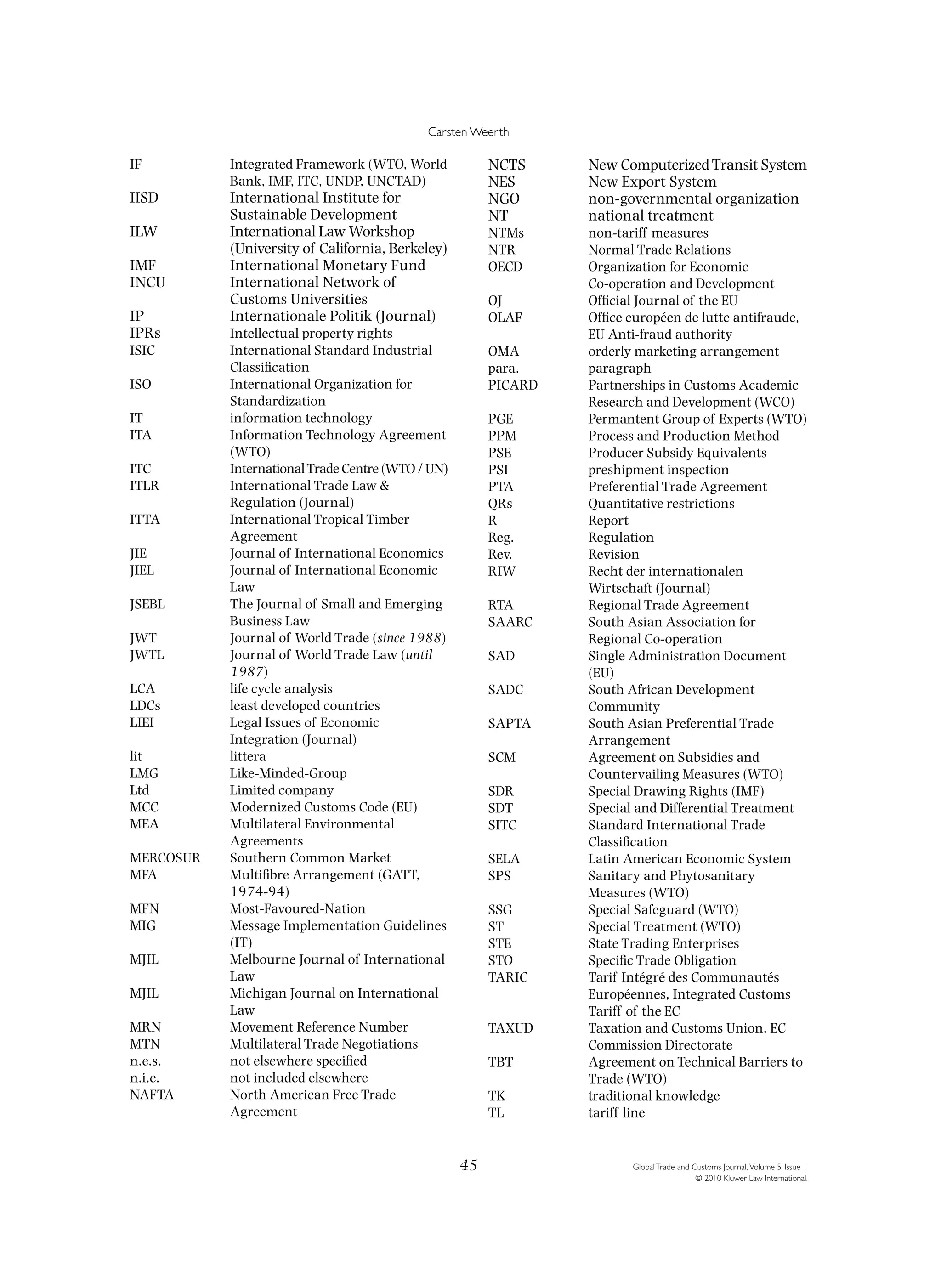 Weerth: GTCJ List of Customs and World Trade Abbreviations - Global ...