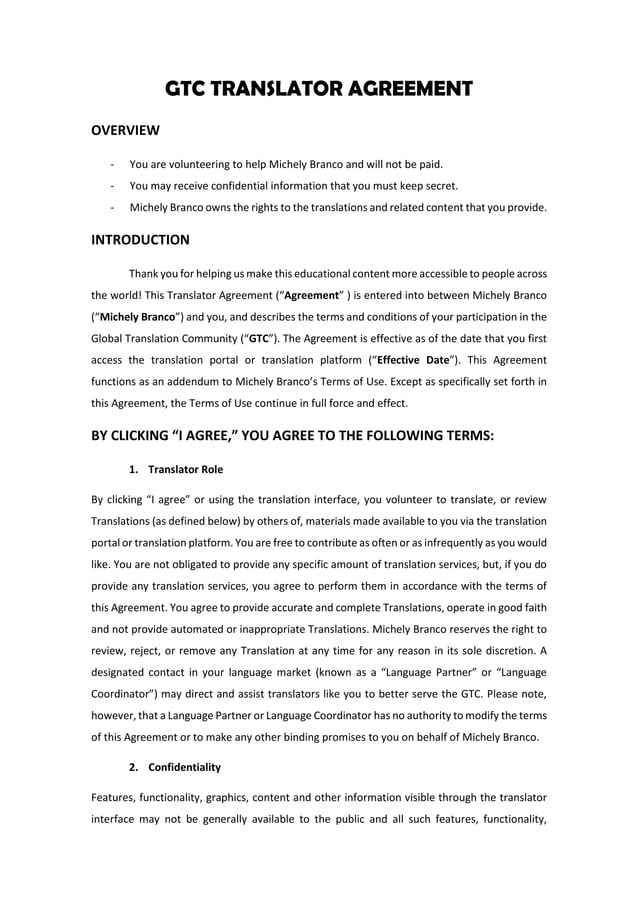 Gtc translator agreement | PDF