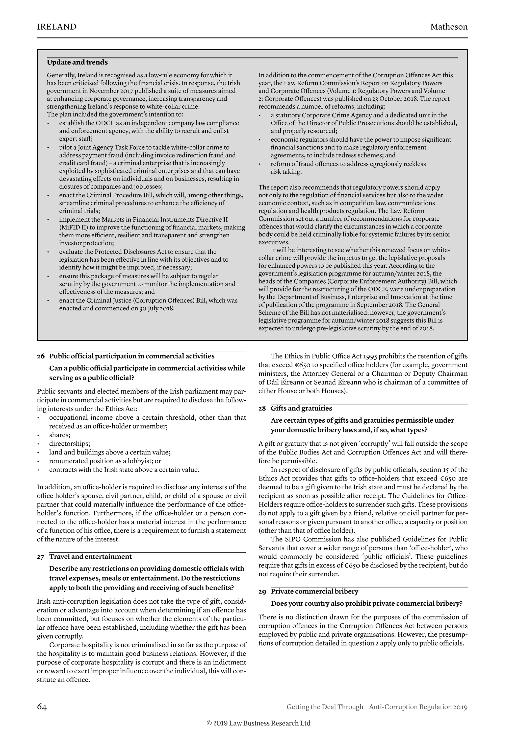 GTDT Anti-Corruption Regulation Ireland 2019 | PDF