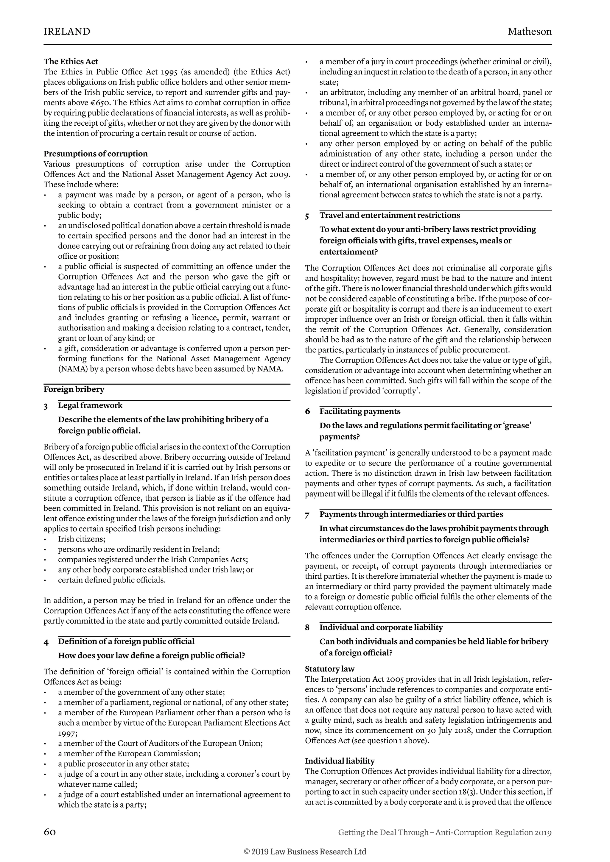 GTDT Anti-Corruption Regulation Ireland 2019 | PDF