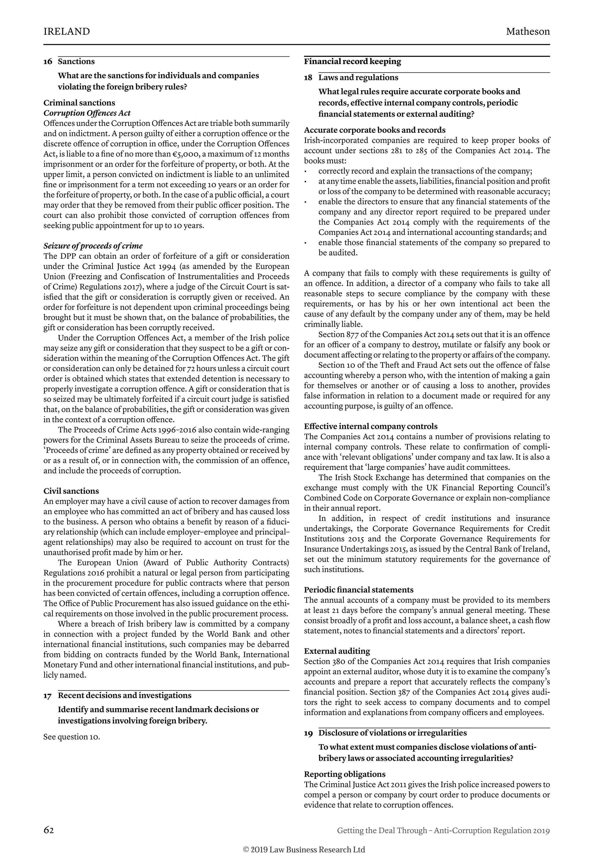 GTDT Anti-Corruption Regulation Ireland 2019 | PDF