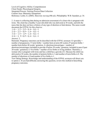 Gtpal questions | DOCX | Pregnancy | Reproductive Health